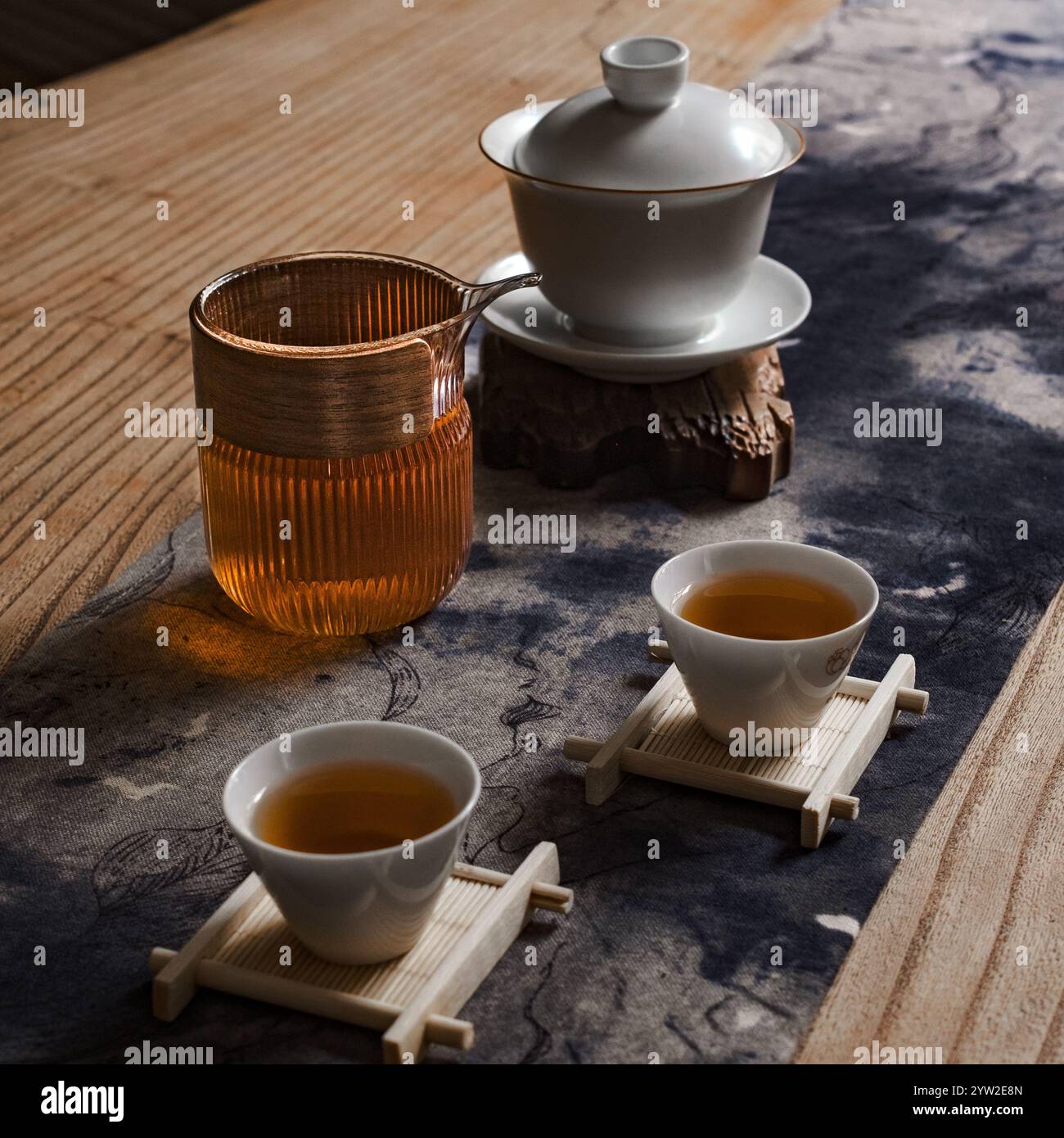 A serene tea setup with elegant cups and a charming teapot, perfect for ...