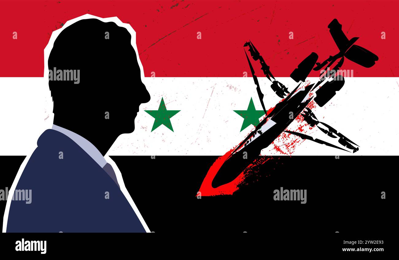 Concept End of the dictatorship of Bashar al-Assad. Portrait of Bashar ...