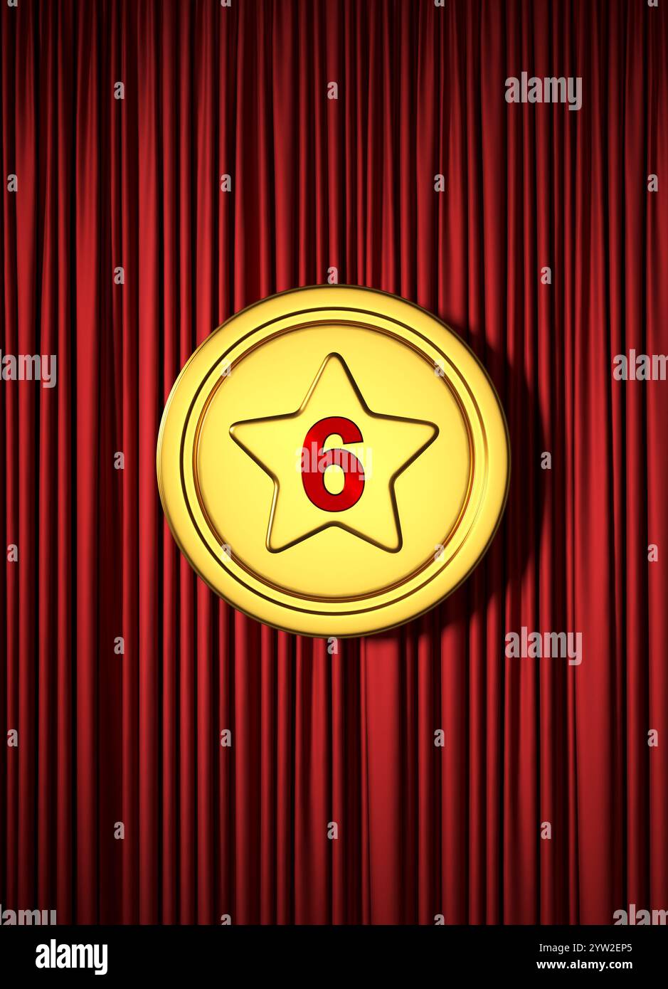 Retro Signboard with number six. Golden medal with number six on a star ...