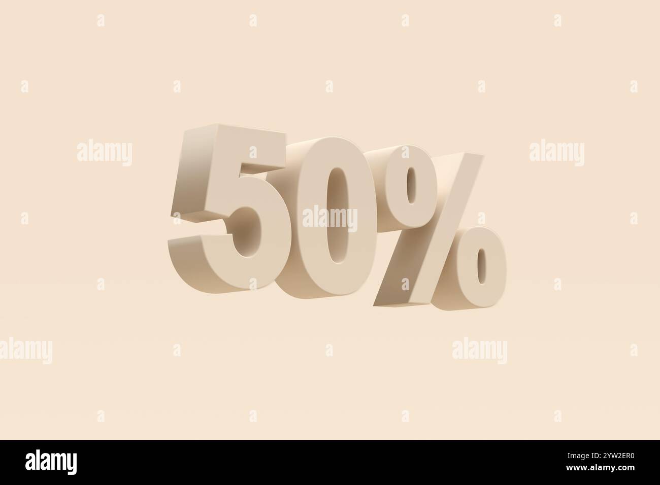 Fifty percent discount or interest rate symbol standing on a light ...