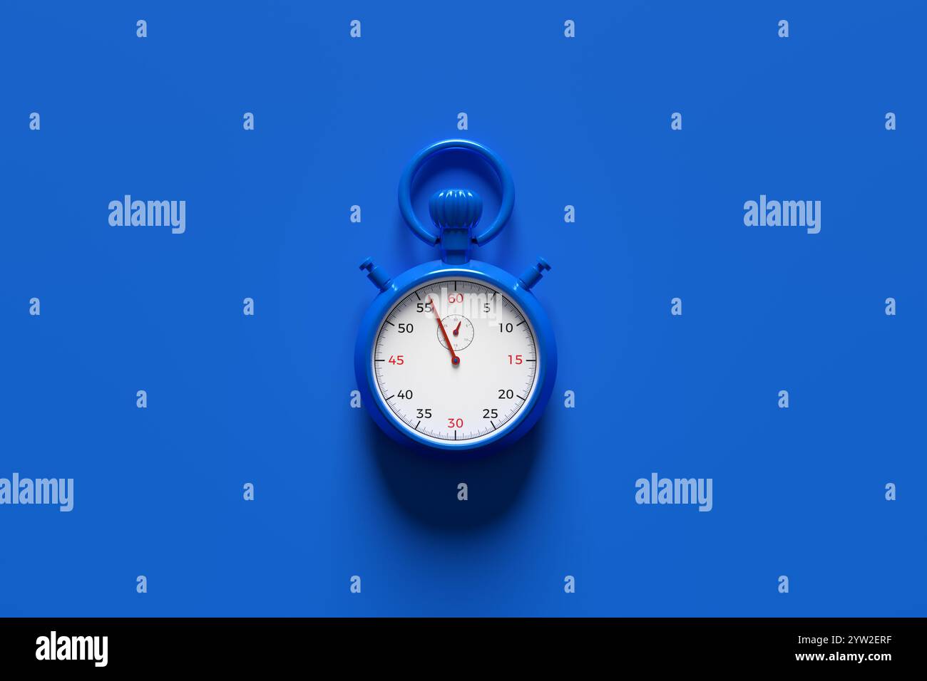 Blue stopwatch is measuring time on blue background, concept of time ...