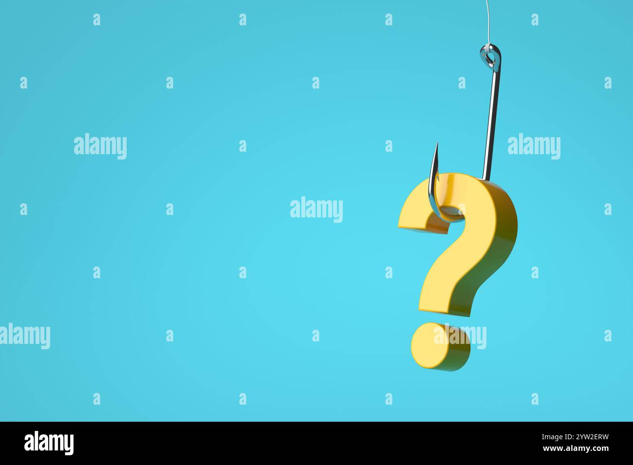 Fishing with yellow question mark as bait on blue background ...