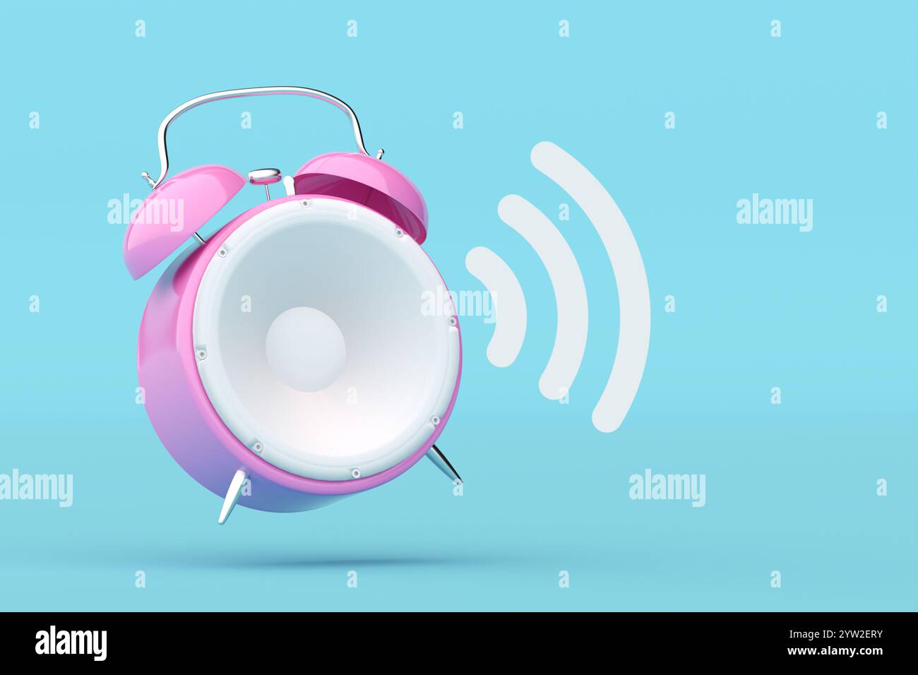 Important announcement, time reminder. Pink alarm clock with a ...