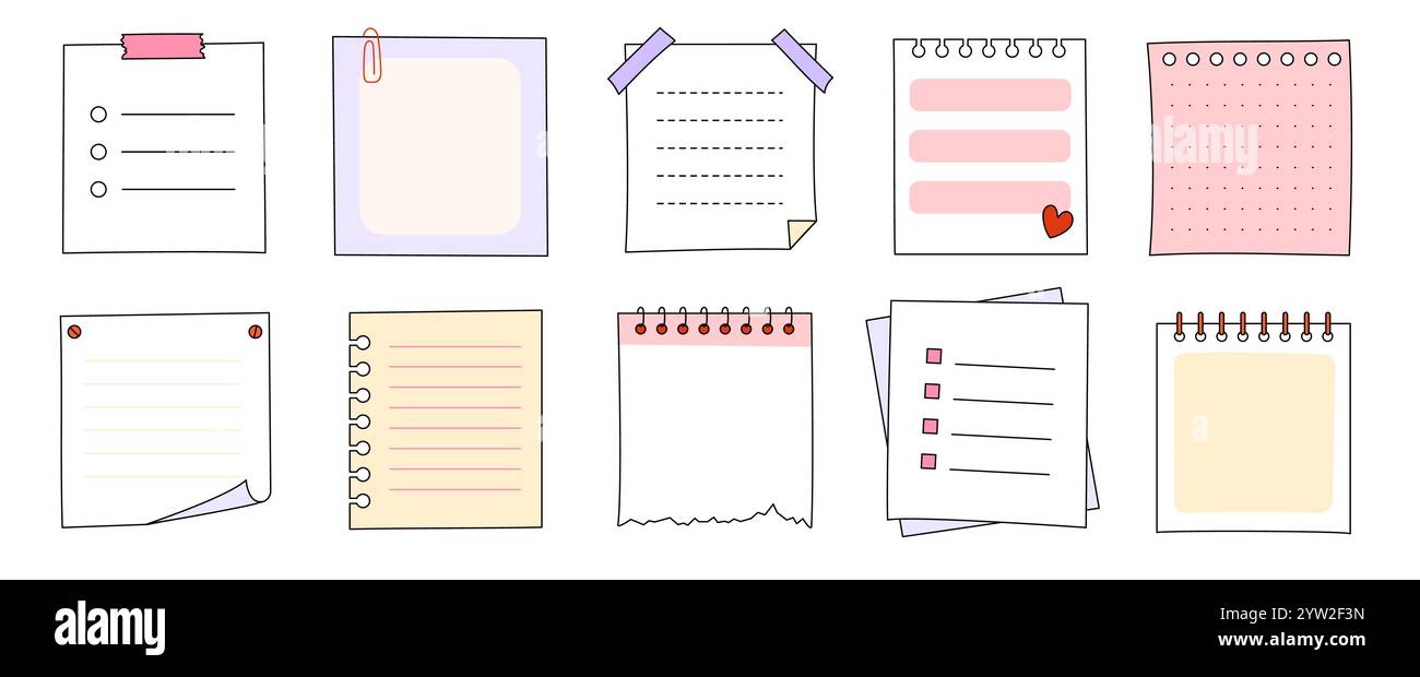 Memo frame note paper line cute planner sheet set. Notebook paper note ...