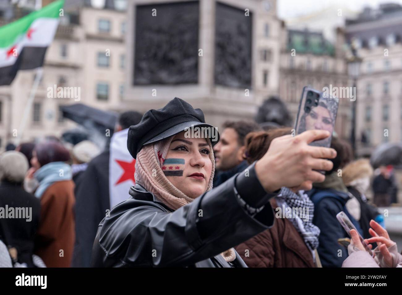 London, UK. 08th Dec, 2024. People gathered in Trafalgar Square in ...