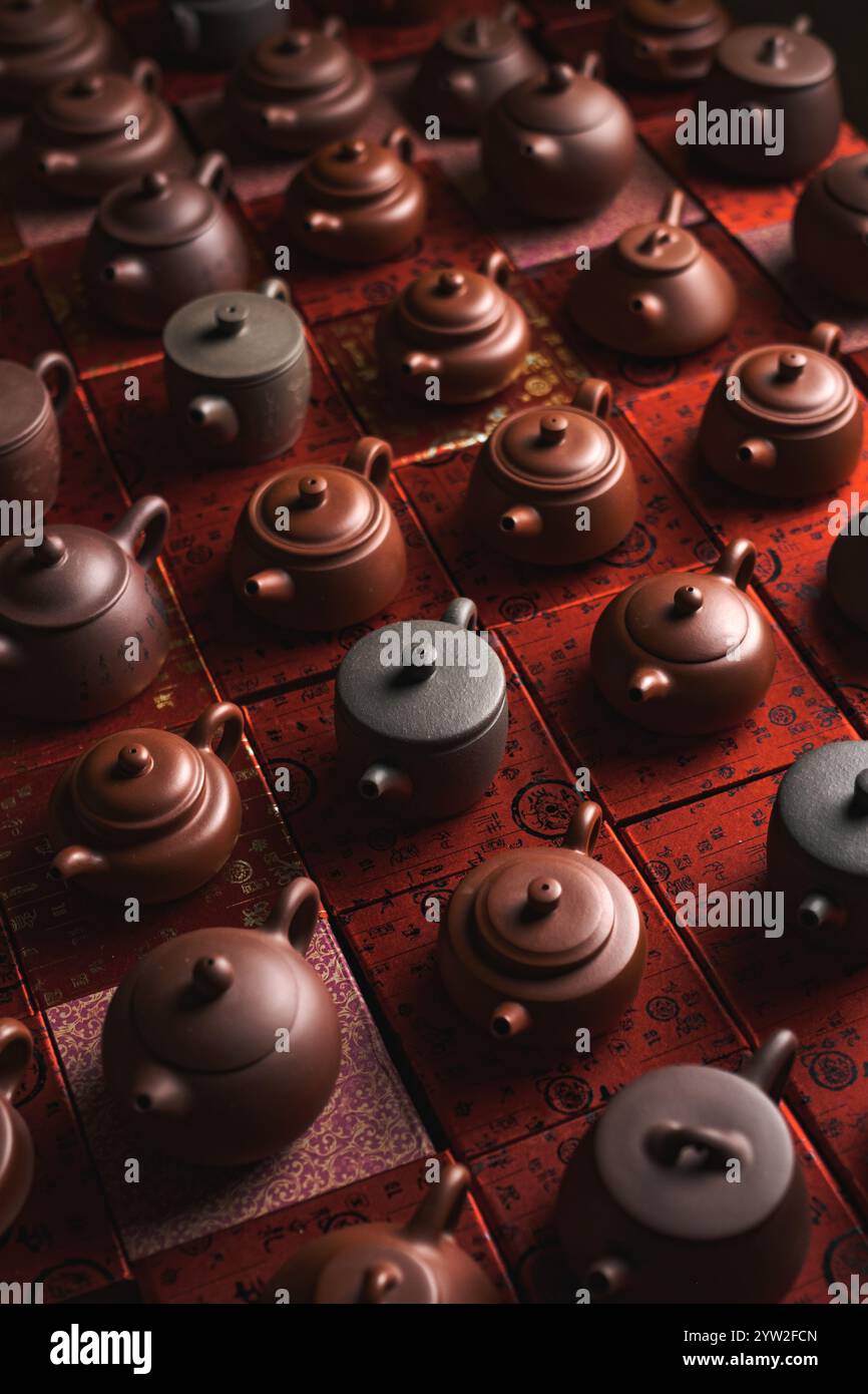 A beautifully curated display of traditional teapots that showcase ...