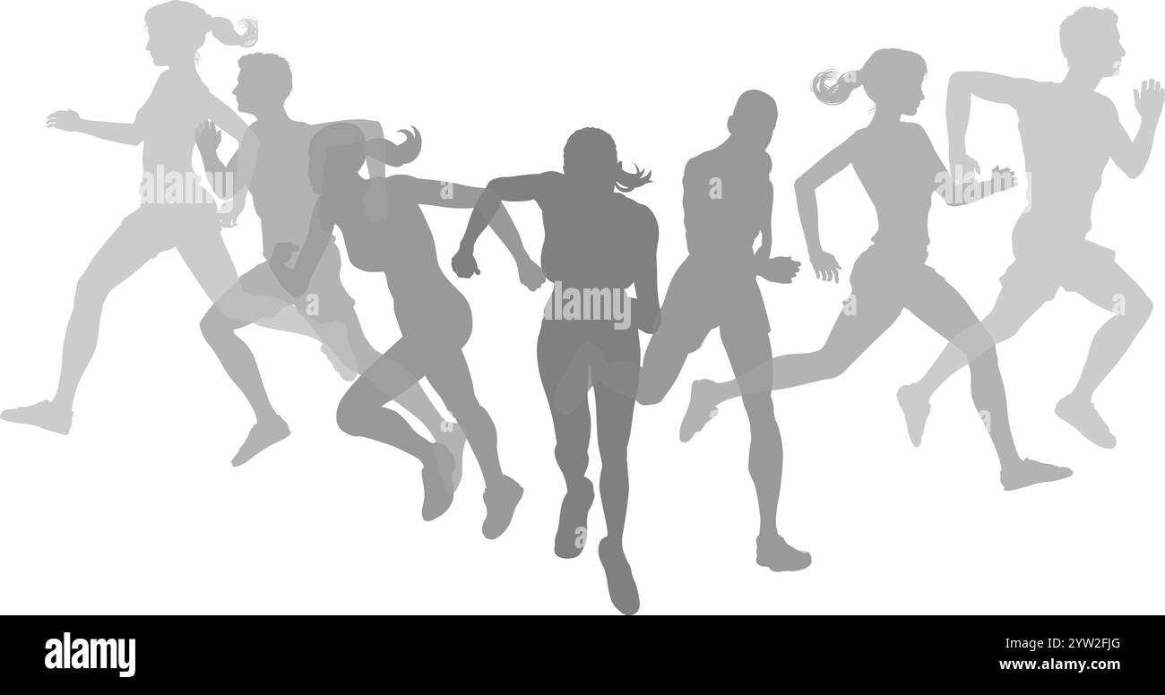 Silhouette Runners Running Sports Silhouettes Set Stock Vector Image ...