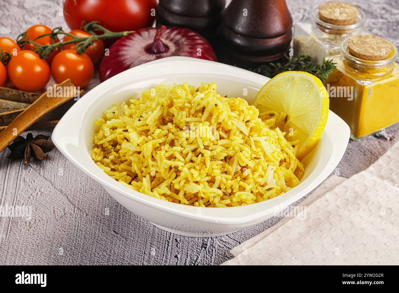 Indian vegan cuisine lemon basmati rice Stock Photo - Alamy