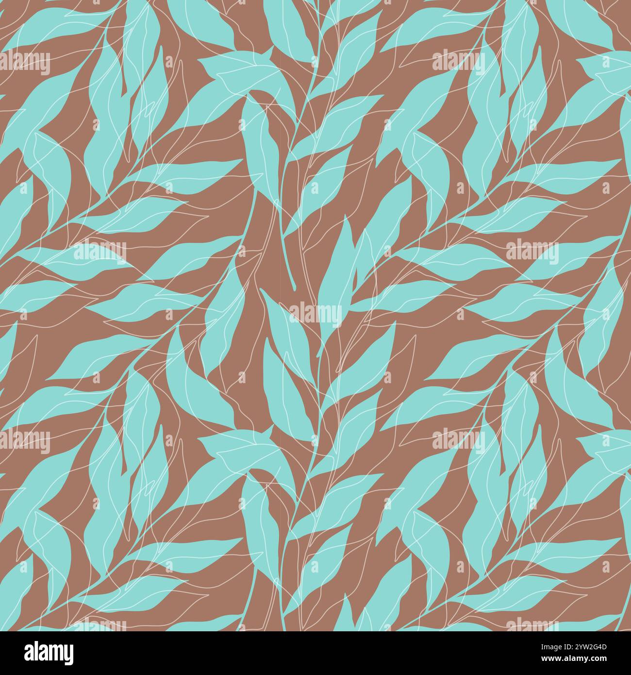 Botanical pattern with blue leaves on color trend mocha mousse ...