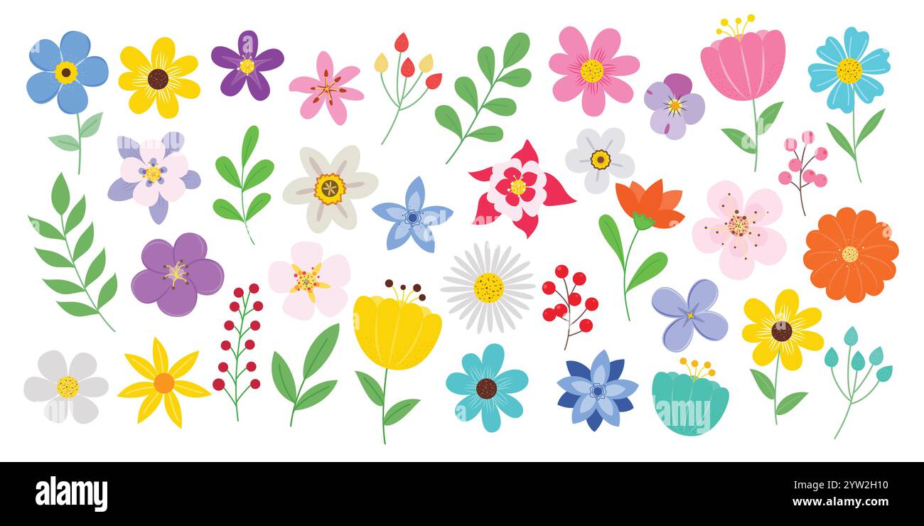 Flower spring clipart colorful set. Spring flowers drawing collection ...
