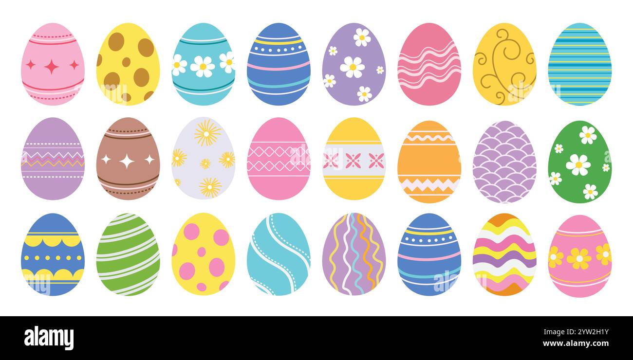Easter eggs drawing clipart set. Happy easter egg flat clip art ...