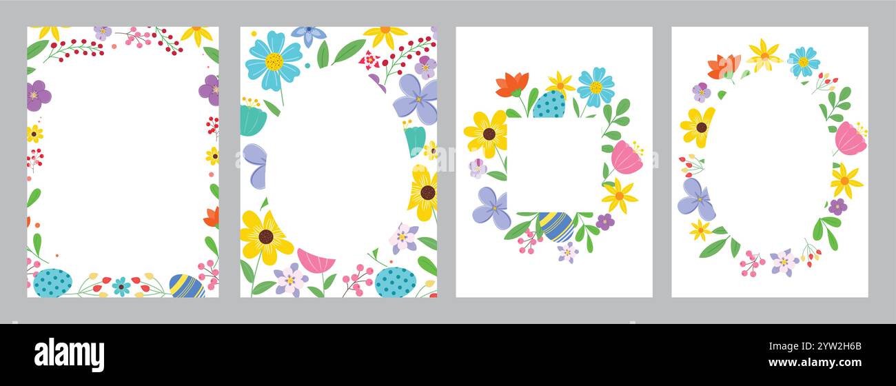 Easter flowers frame clipart poster background set. Happy easter flower ...