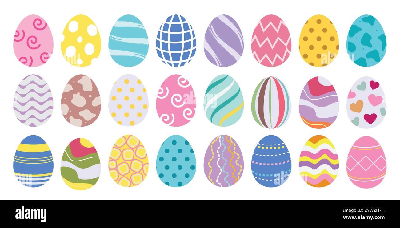 Easter eggs drawing clip art set. Easter egg flat collection clipart in ...