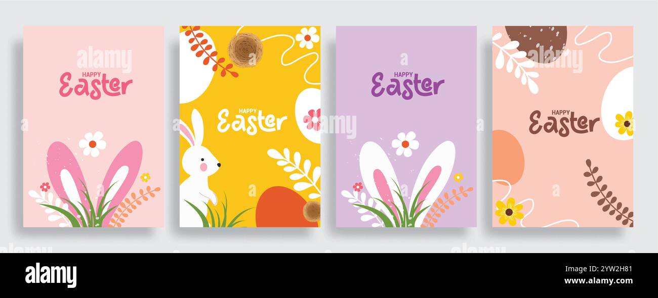 Happy easter clipart poster set. Happy easter sunday greeting card clip ...