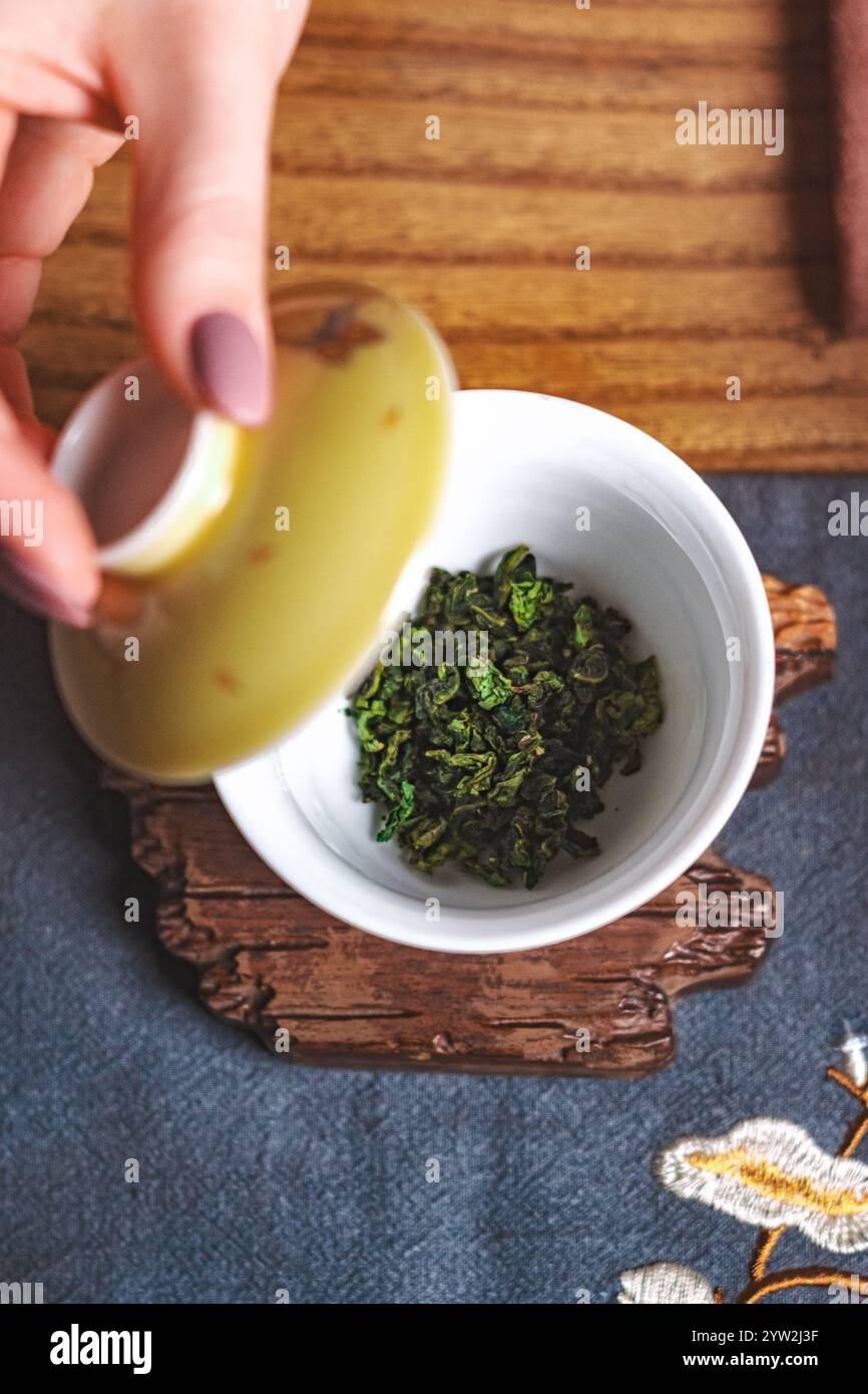 An elegantly curated setup for brewing exquisite green tea using loose ...
