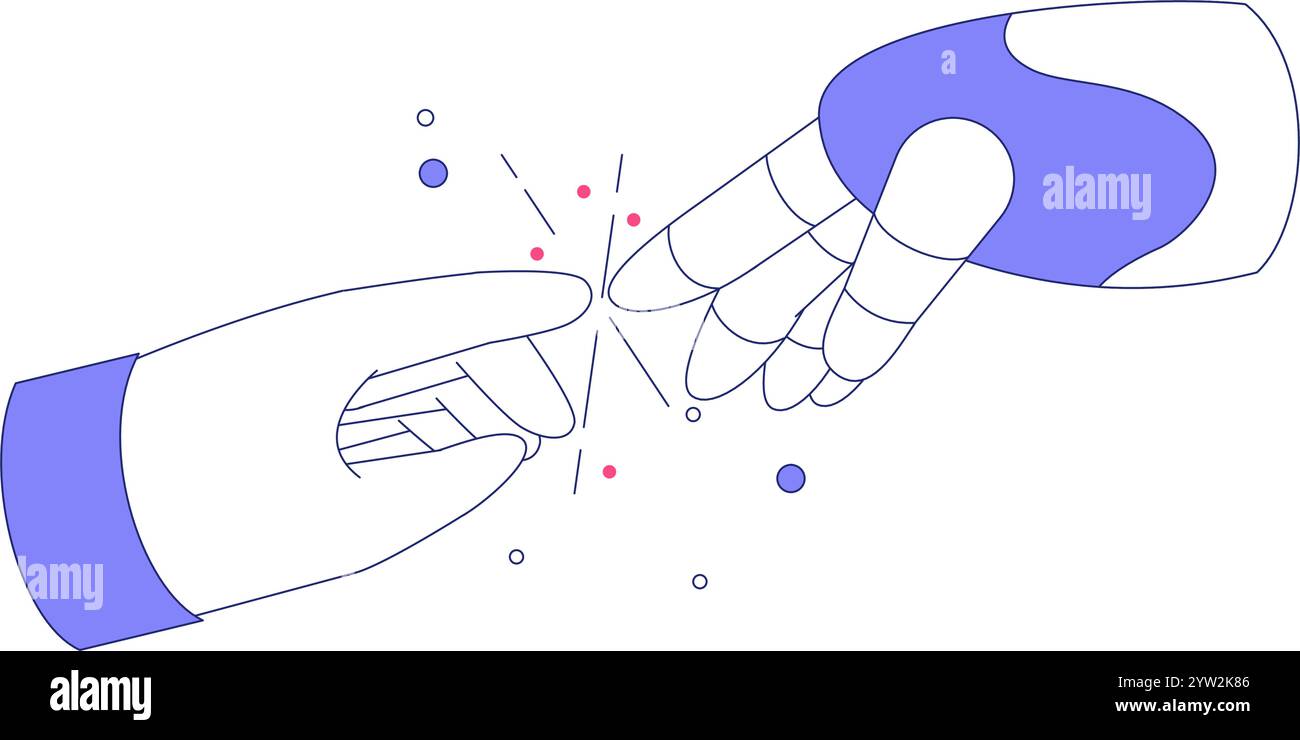 Robot And Human Hands Connecting In Flat Vector Illustration ...