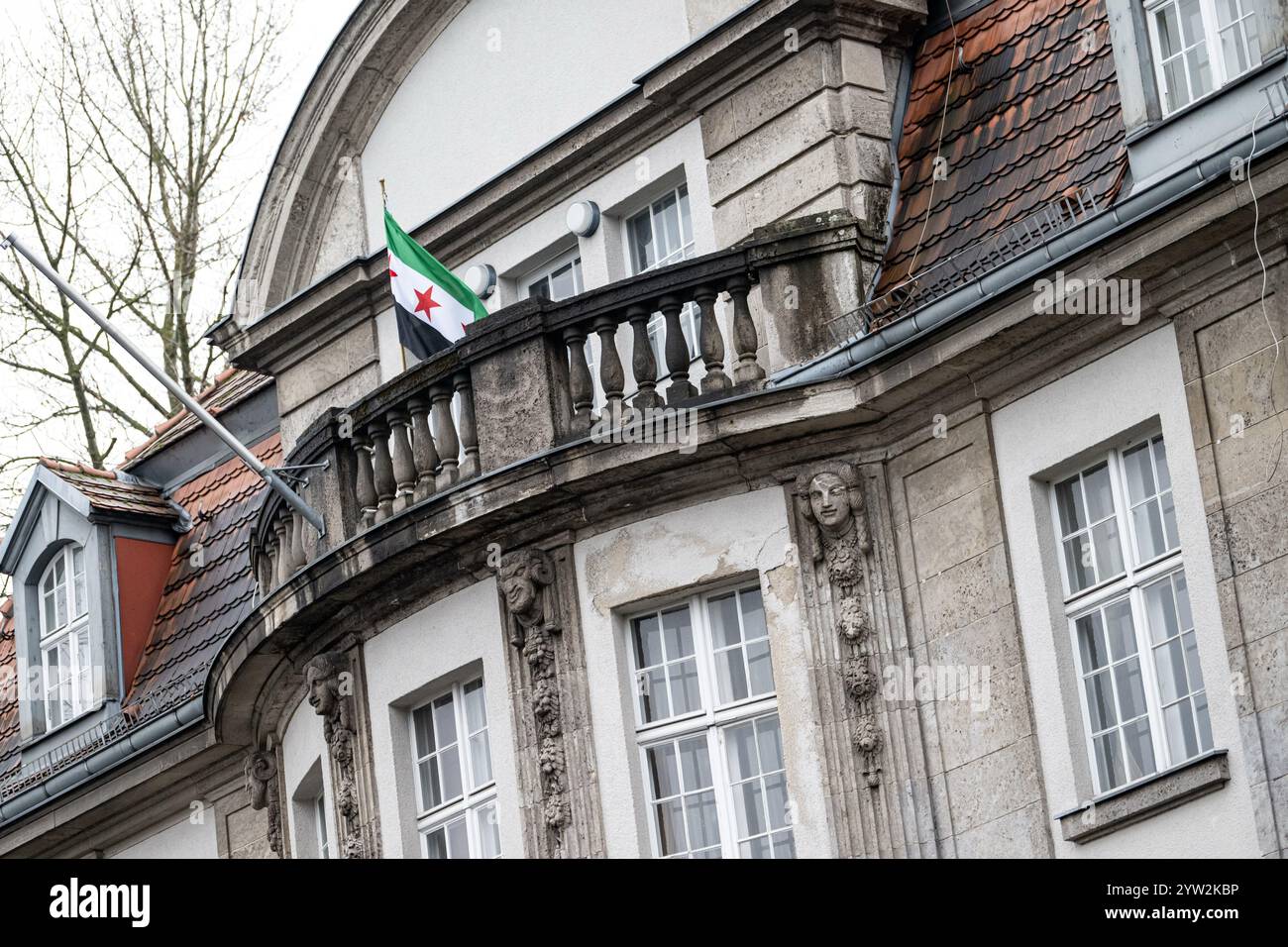 Berlin, Germany. 09th Dec, 2024. The flag of the Syrian revolution ...