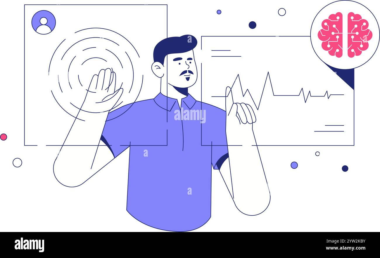 Male Demonstrating Gesture Recognition Technology In Flat Vector ...