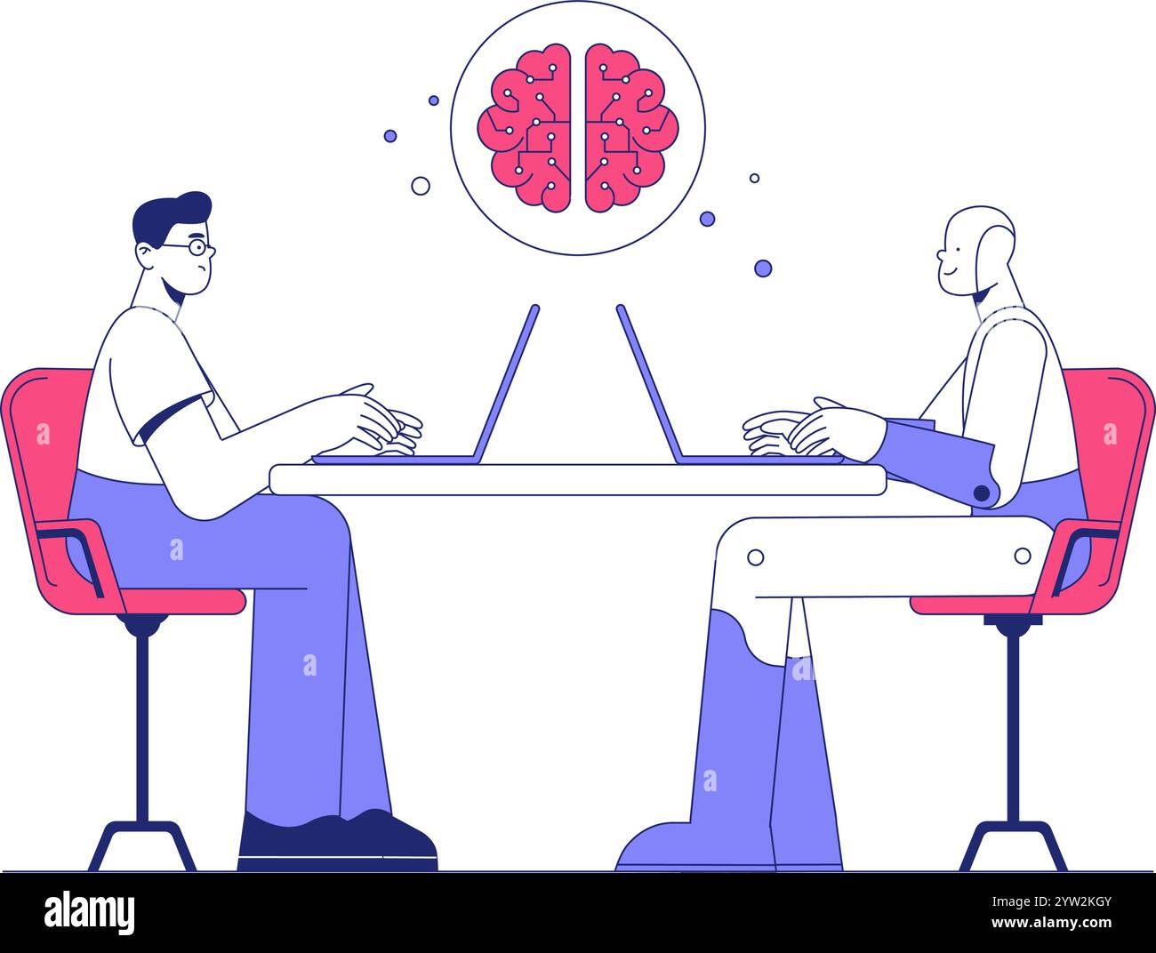 Robot And Human Competing In A Brainpower Challenge In Flat Vector ... Robot And Human Competing In A Brainpower Challenge In Flat Vector ...