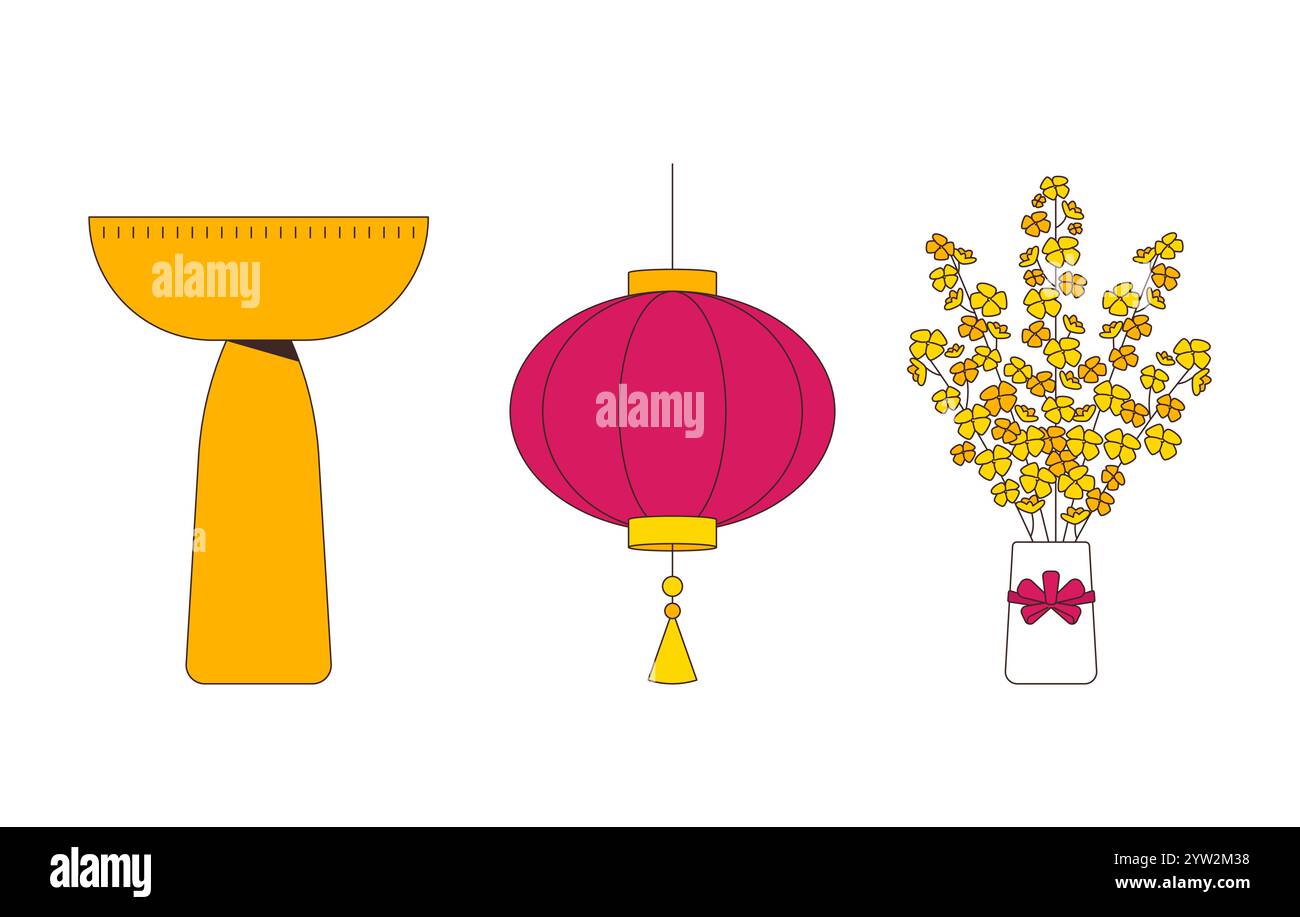 Traditional chinese furniture decorations 2D cartoon objects set Stock ...