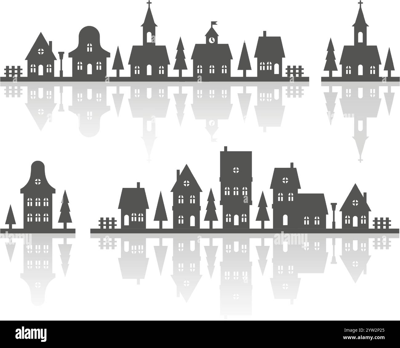 Silhouette of houses on skyline. Neighborhood vector row of homes with ...
