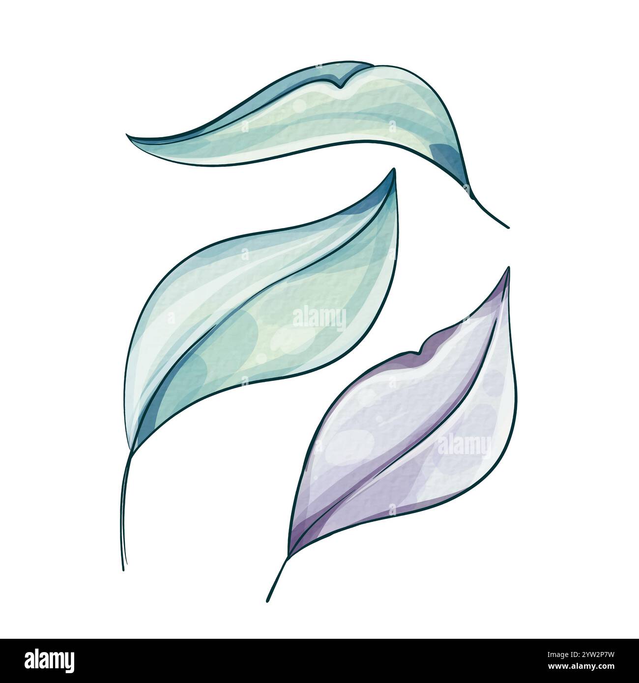 Delicate watercolor leaves float softly, showcasing a palette of cool ...