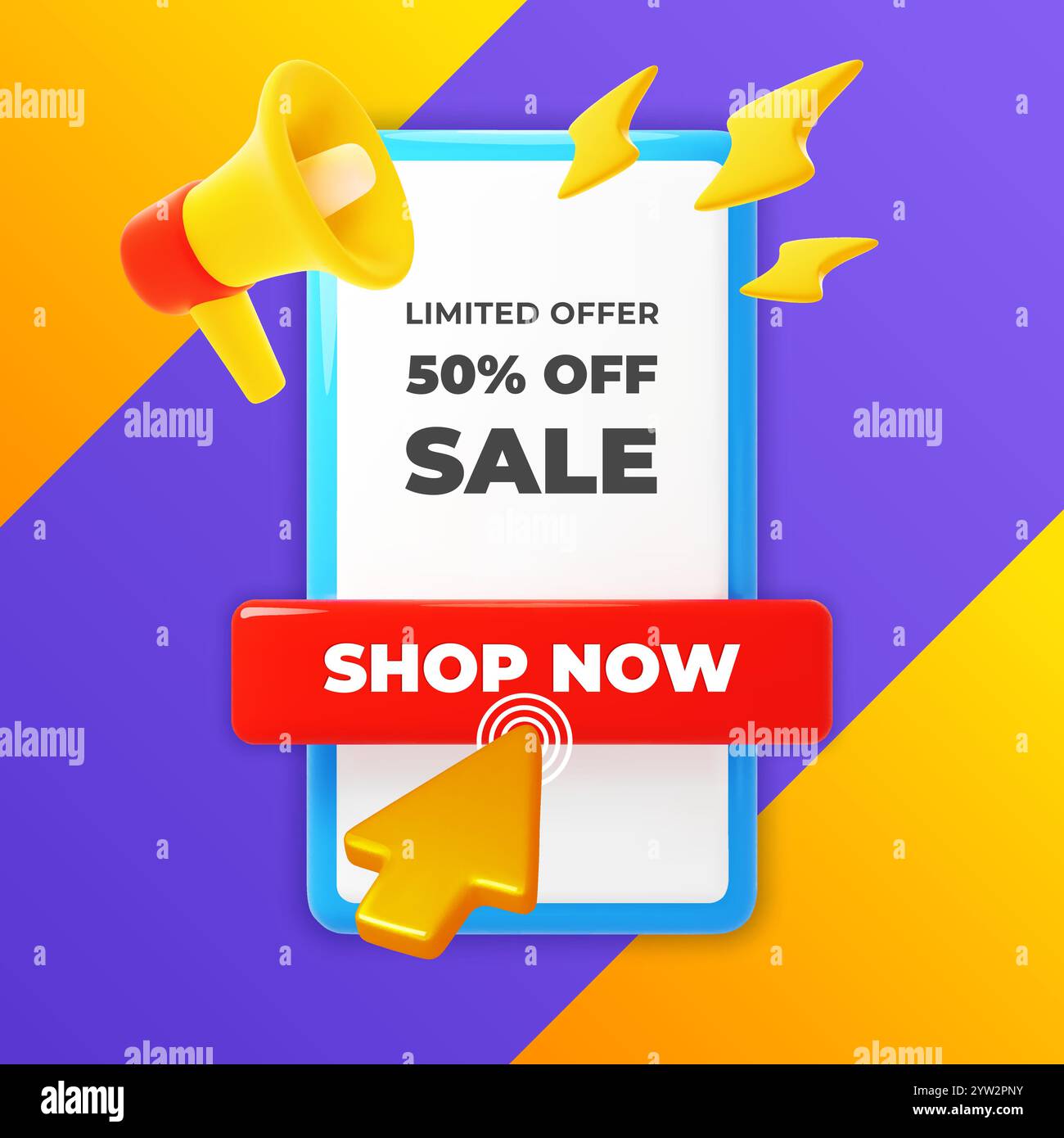 Presentation screen with 3d cursor. Links and sales poster, cartoon ...