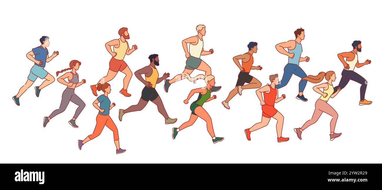 Athletes running marathon. People in sports uniforms, speed competition ...