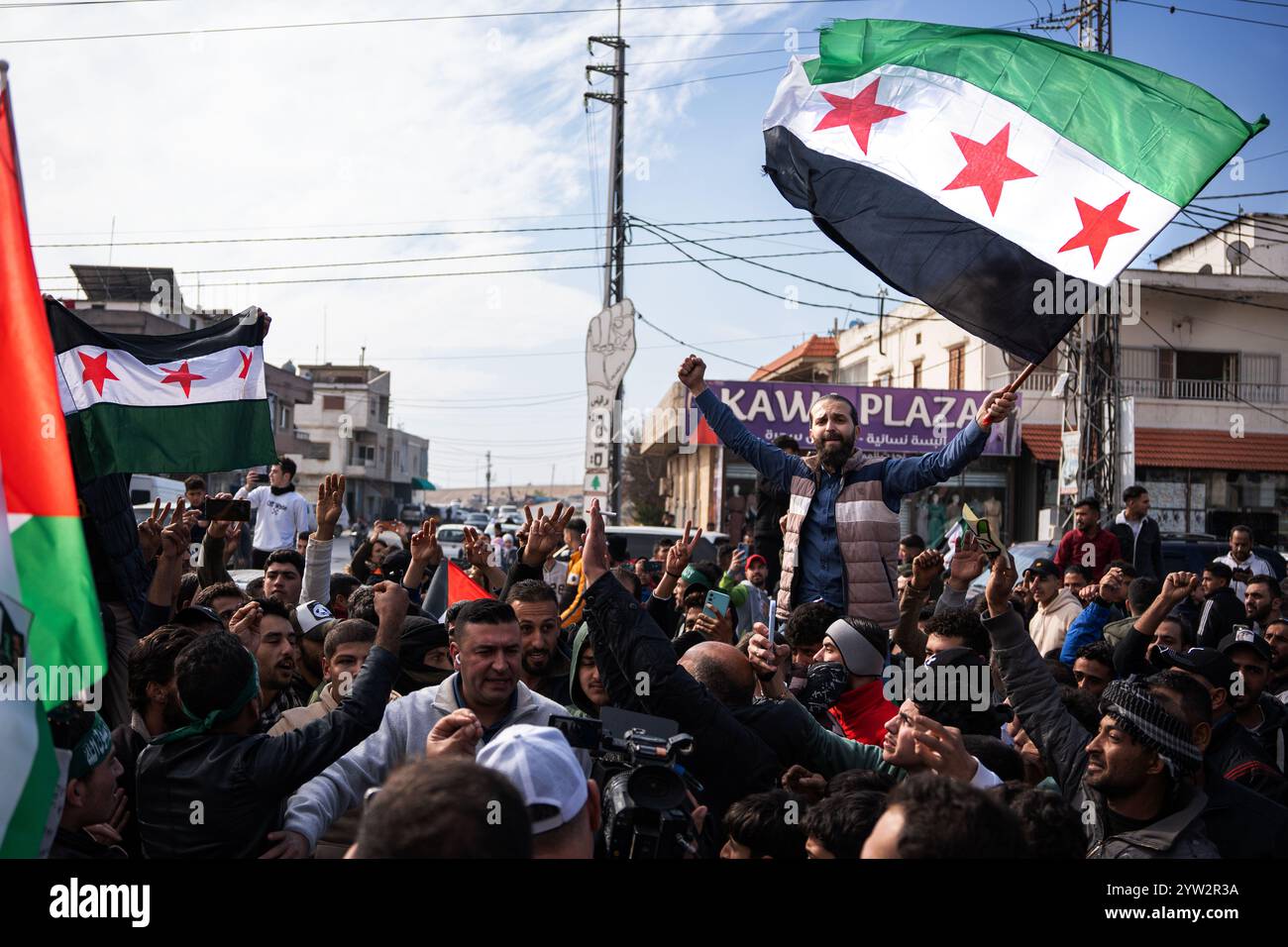 Bar Elias, Lebanon. 08th Dec, 2024. Dozens of people celebrate the fall ...