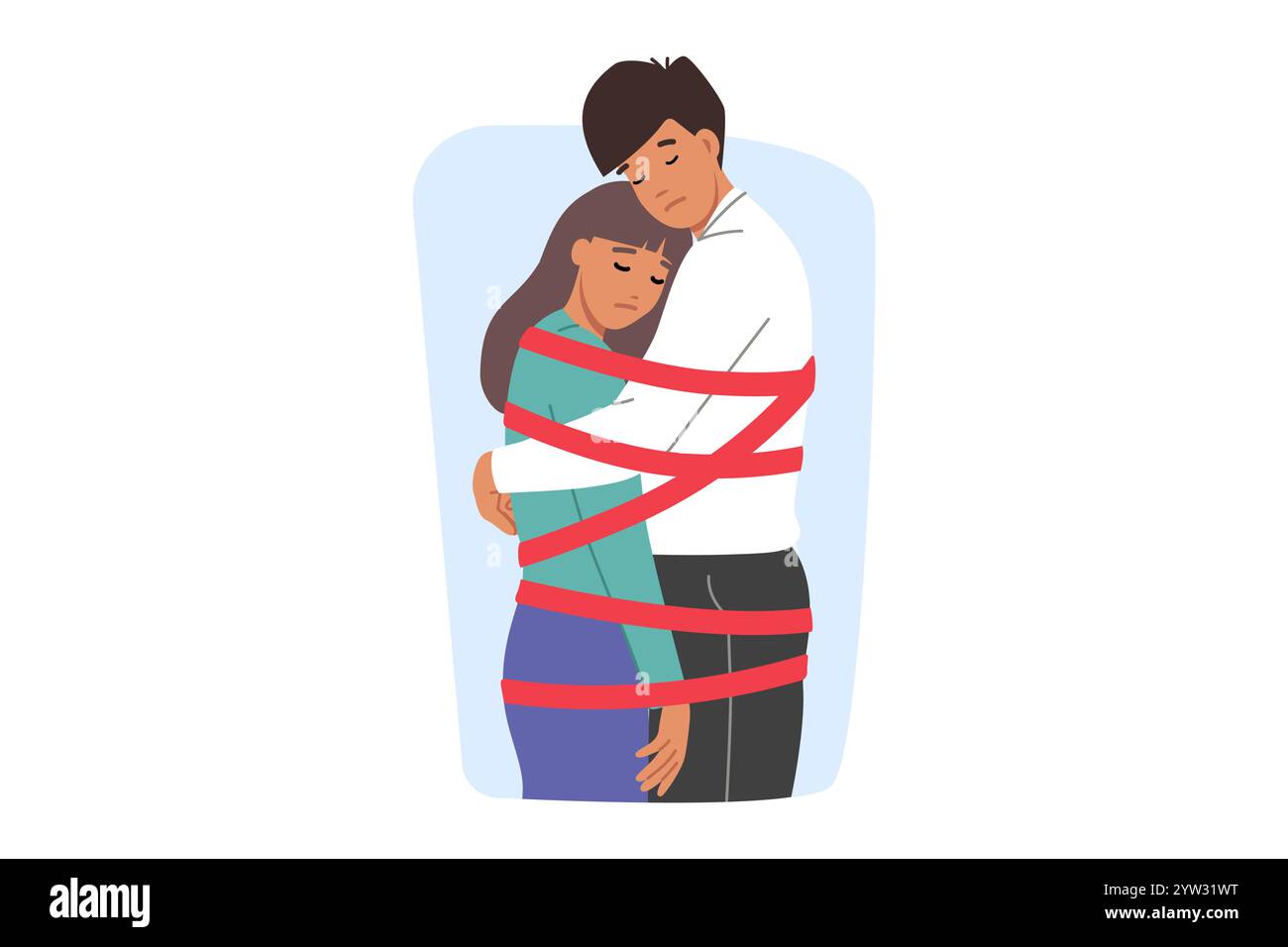 Toxic relationship between man and woman tied with rope and feeling ...