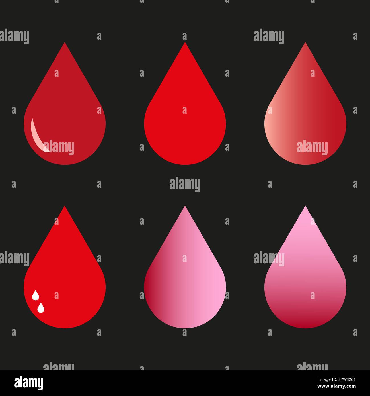 Blood drop icons. Gradient red shapes. Fluid drop symbols. Vector ...