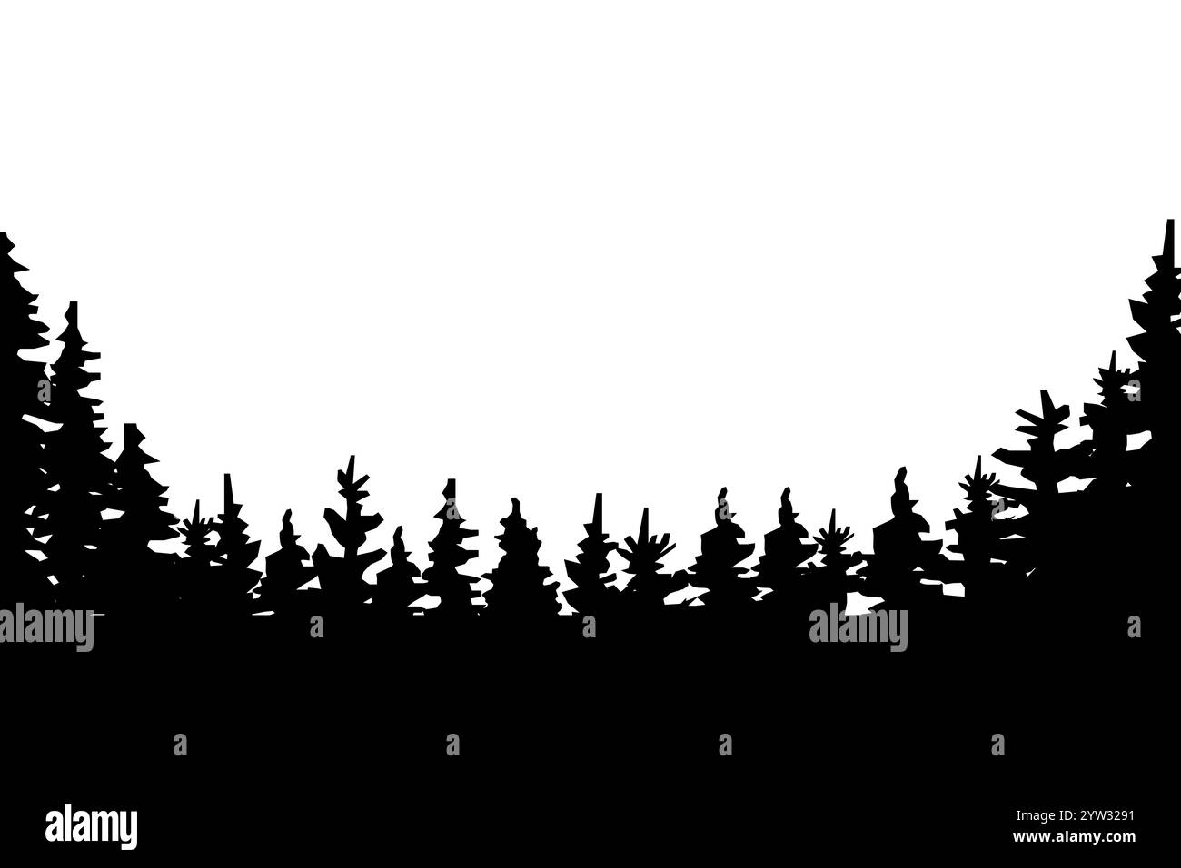 Pine trees horizon. Simple forest silhouette. Nature vector scene. Calm ...