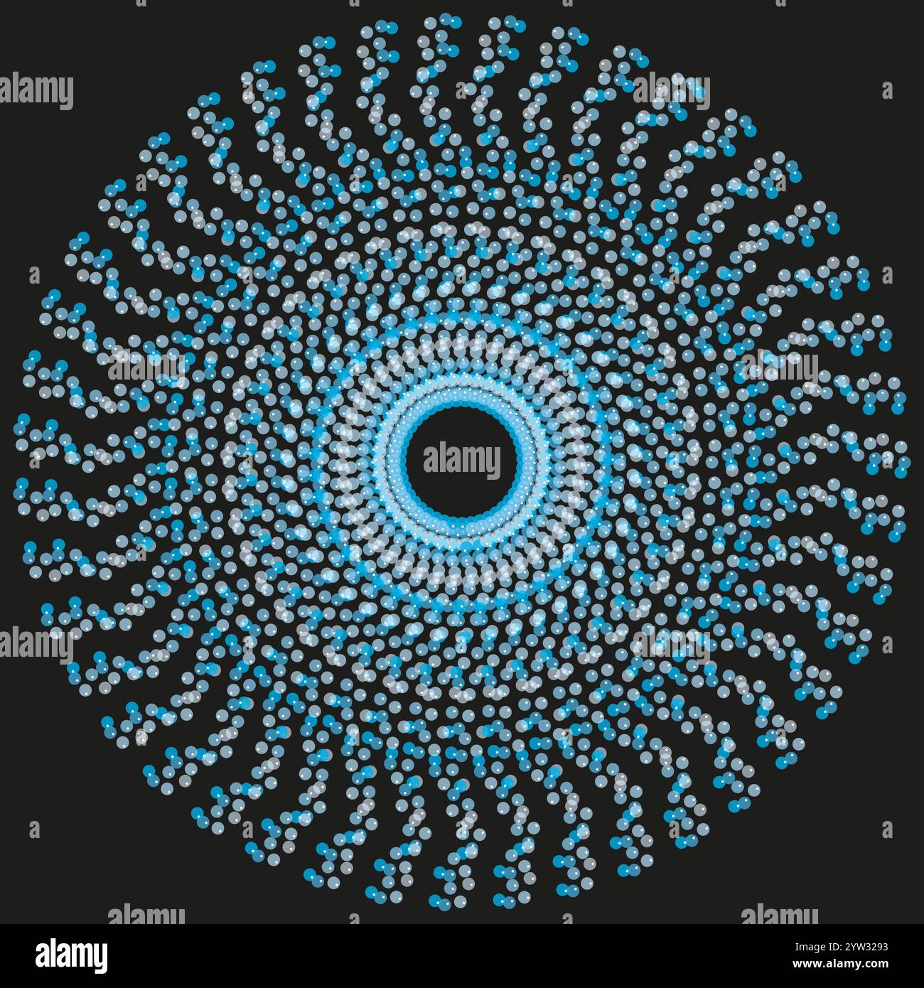 Blue dot spiral. Concentric ring pattern. Abstract circle vector. Black background design Stock ...