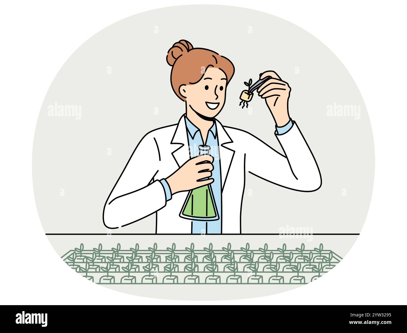 Woman agricultural scientist examines plants in laboratory, selecting ...