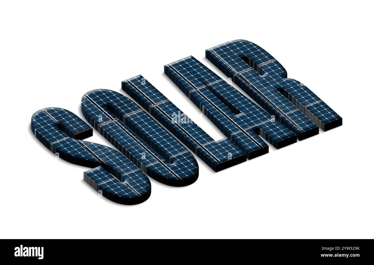 Solar energy photovoltaic panels with the word solar 3d effect Stock ...