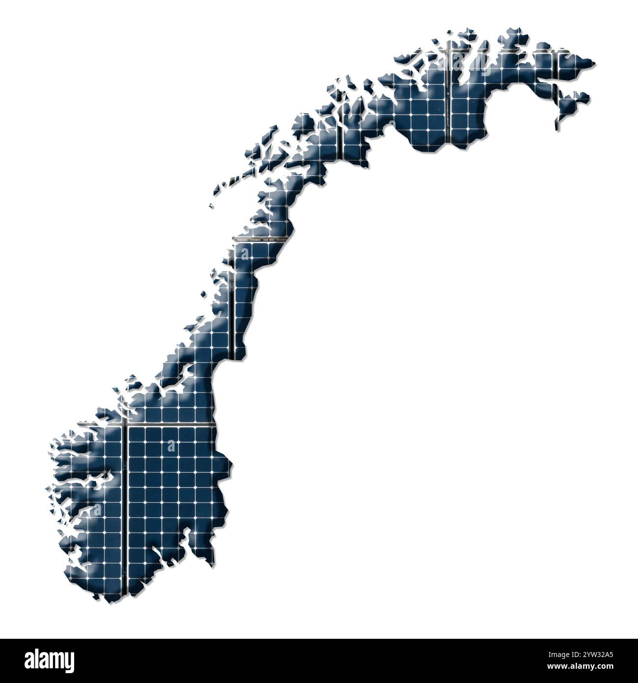 Solar energy photovoltaic panels in the shape of a map of Norway Stock ...