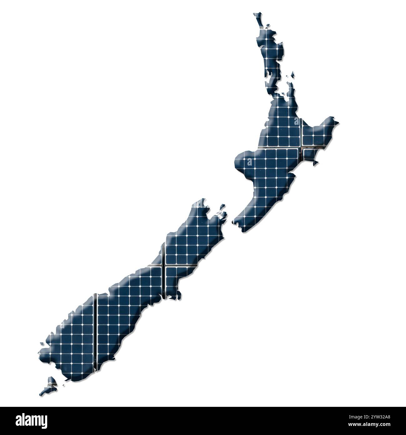 Solar energy photovoltaic panels in the shape of a map of New Zealand ...