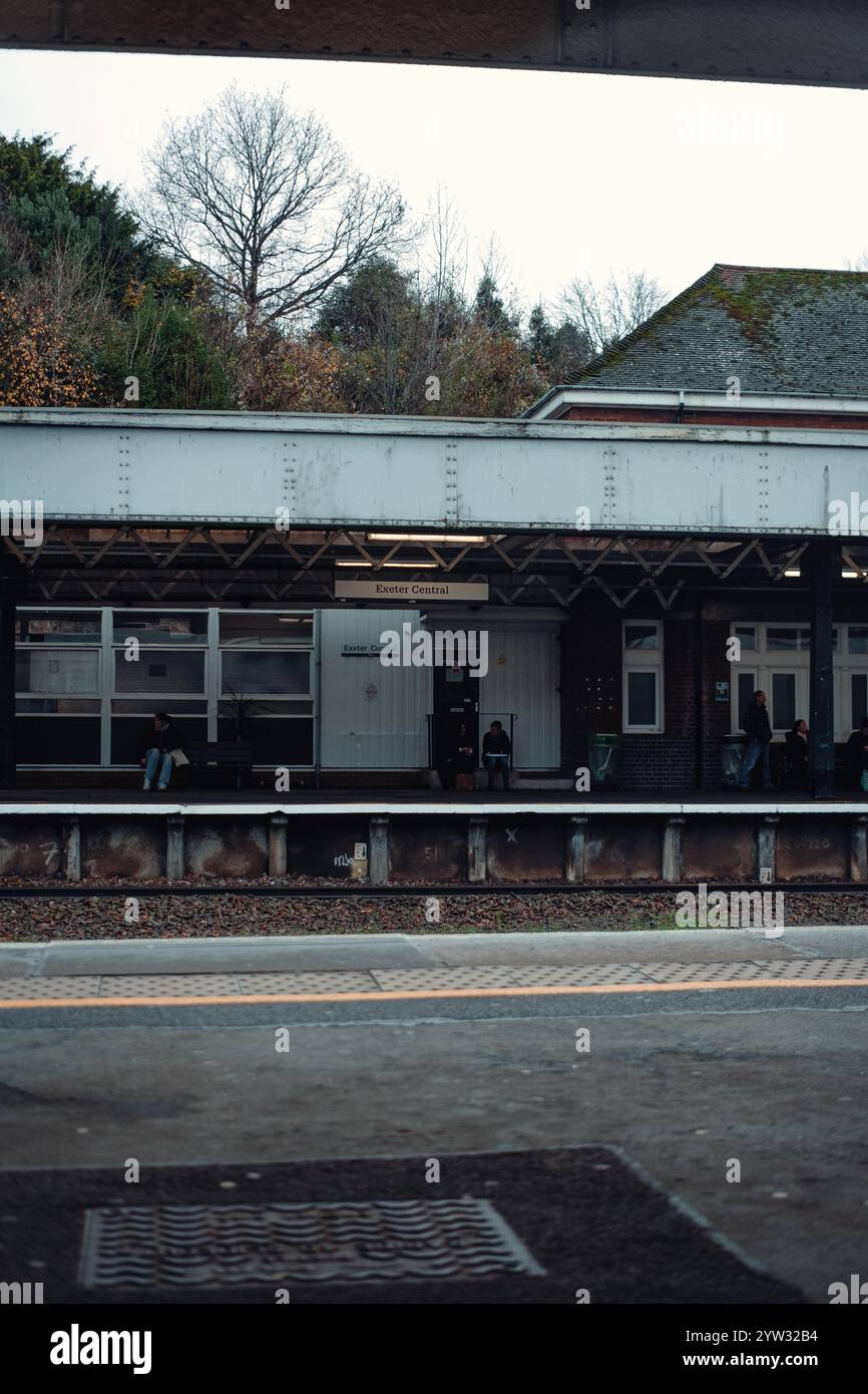 Platform 2 at Exeter Central train station on rainy winter day Stock ...