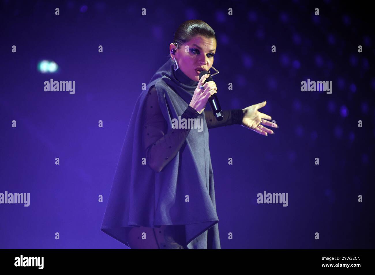 Italian singer Alessandra Amoroso on stage at Unipol Arena during her ...