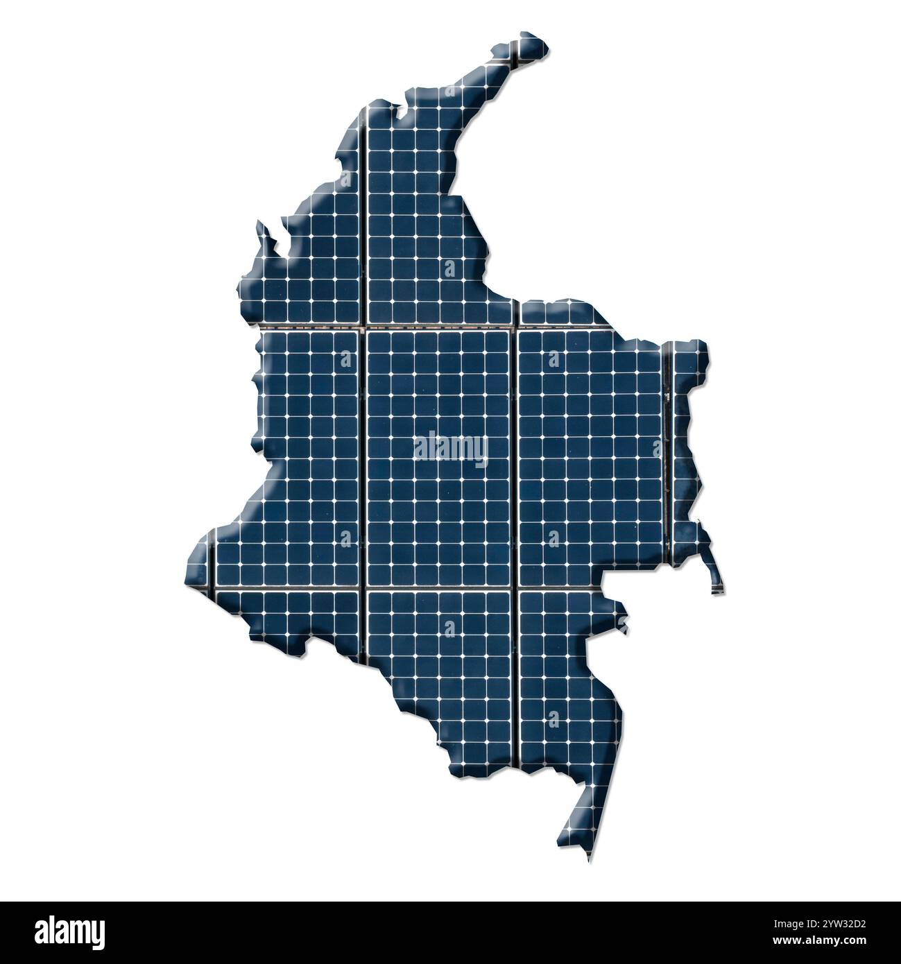 Solar energy photovoltaic panels in the shape of a map of Colombia ...