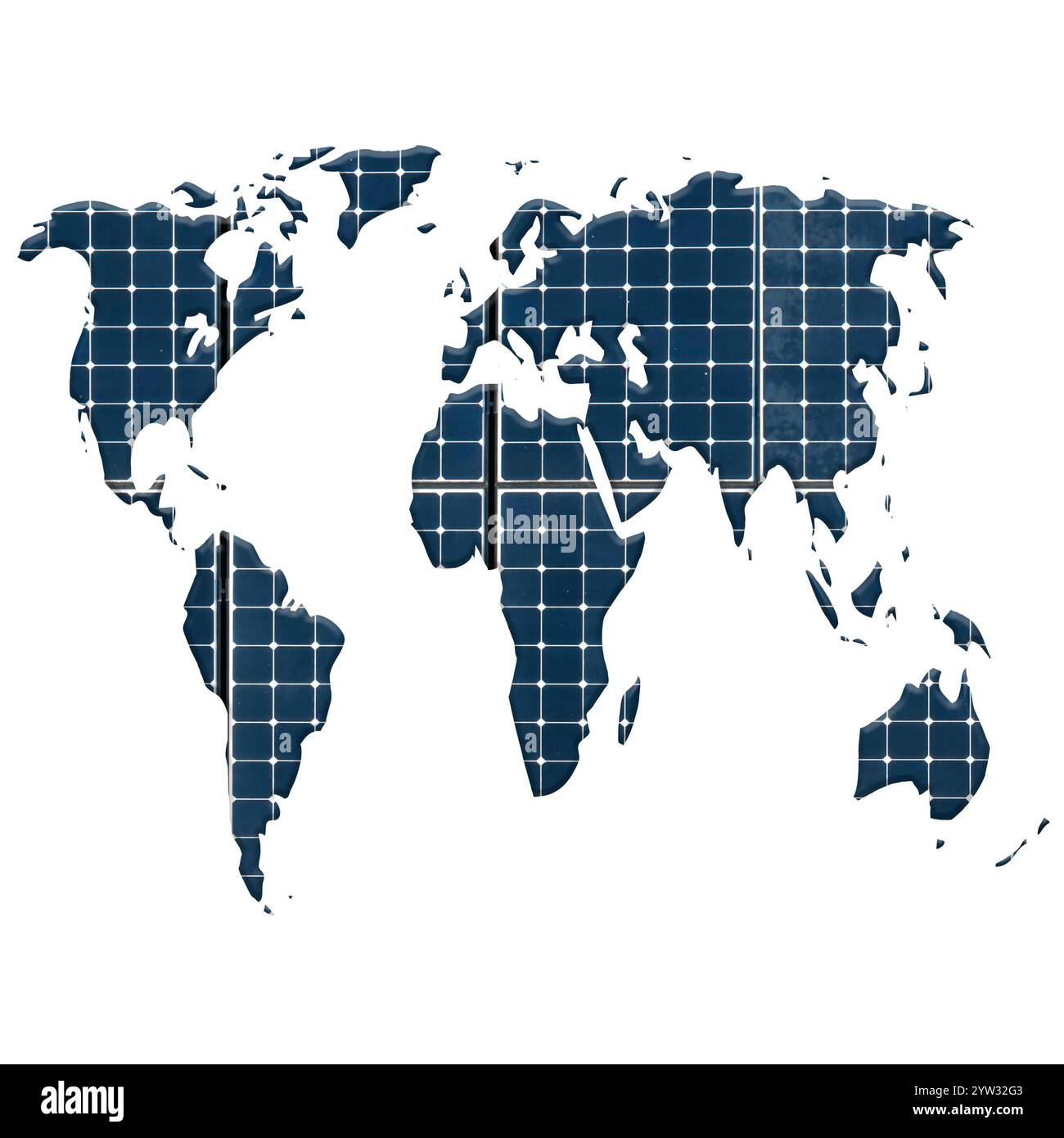 Solar energy photovoltaic panels in the shape of a map of the world ...
