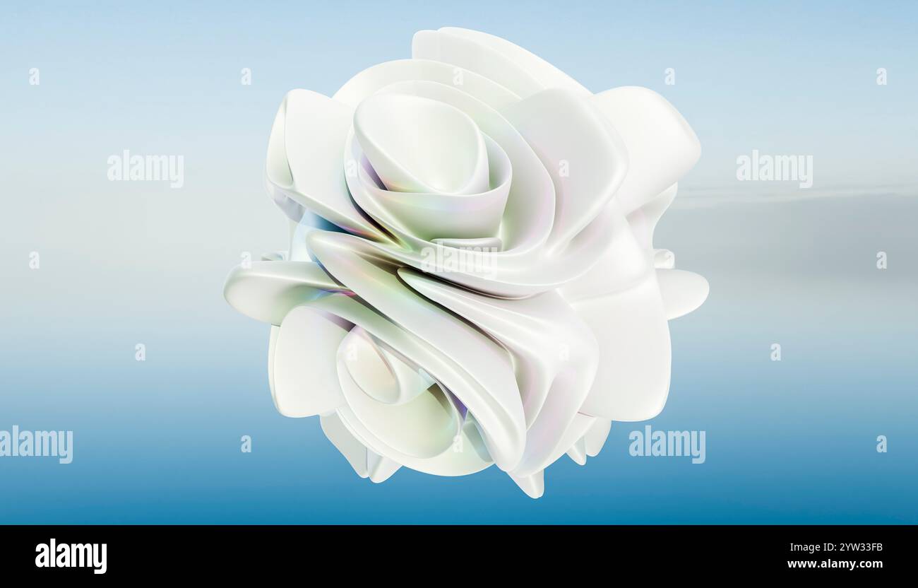 Elegant white abstract flower design against a soft blue background ...