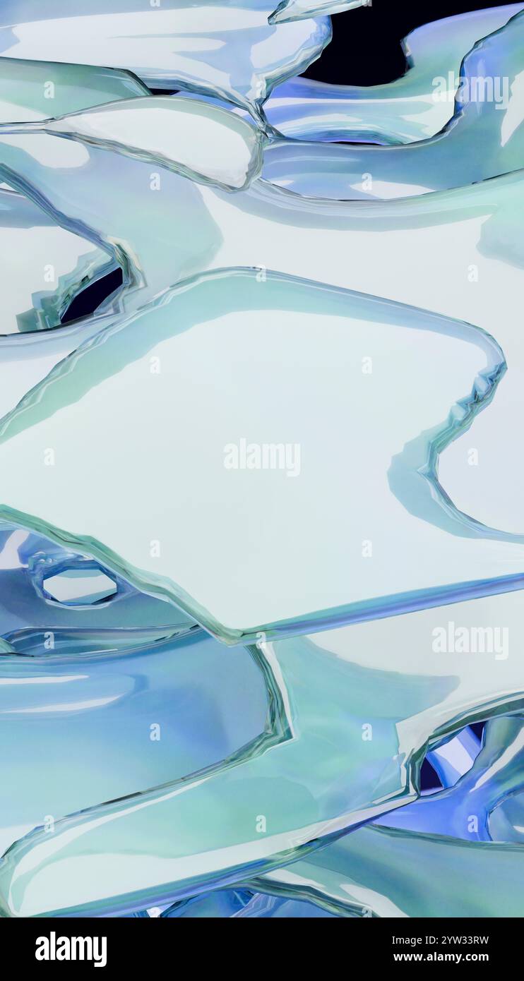 Abstract shiny silver and blue metallic structure with a flowing and ...