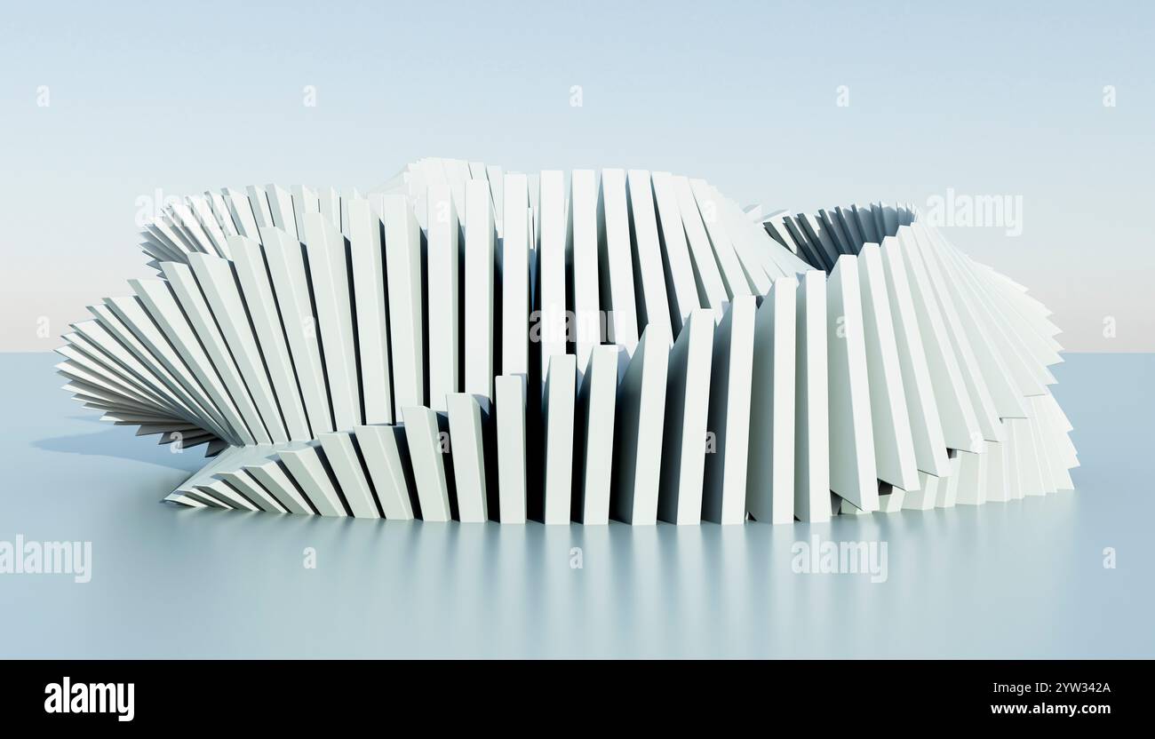 Abstract white structure with a fan-like series of rectangular blocks ...