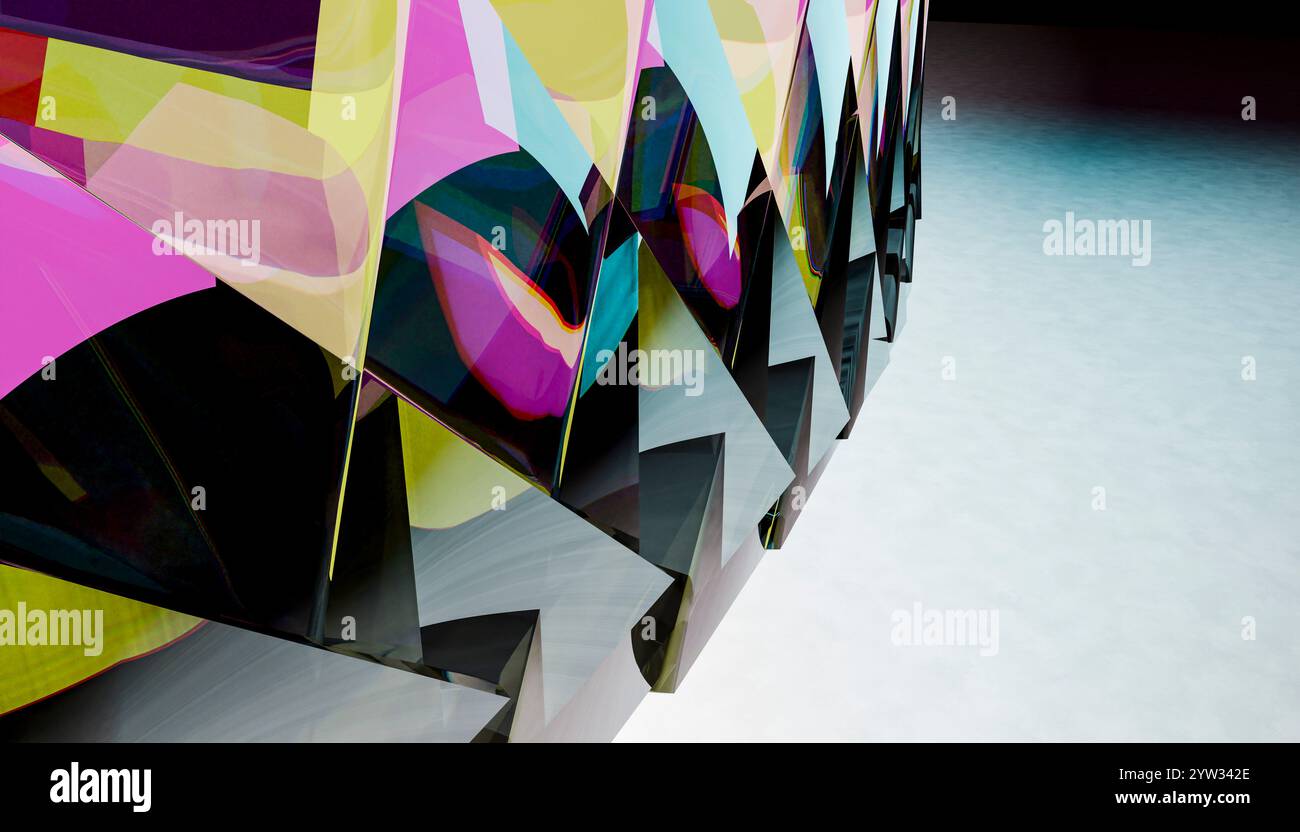 Abstract, colorful geometric shapes forming a modern art installation ...