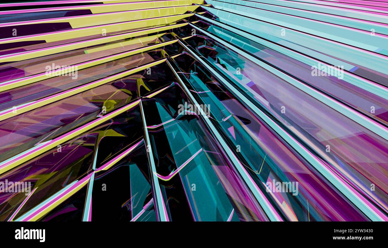 Abstract Geometric Patterns With Vibrant Multicolored Lines On A Buildings Facade Creating A