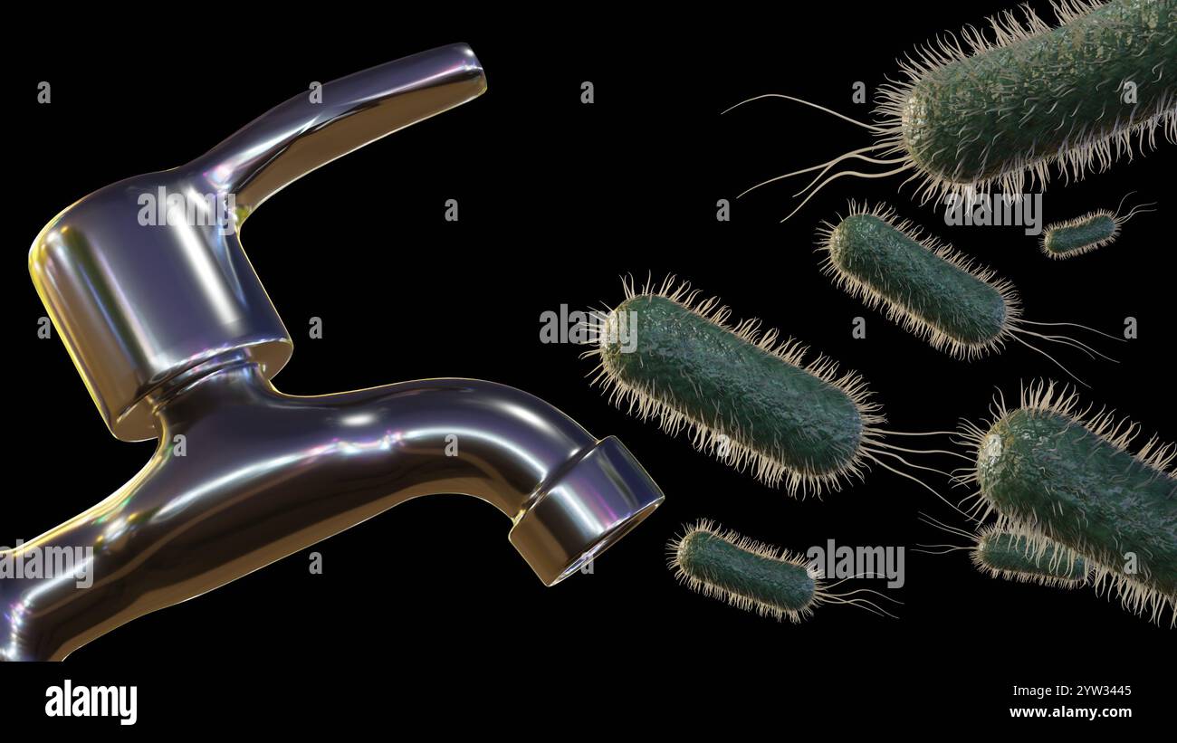 3d rendering of a faucet is contaminated with bacteria, primarily due ...