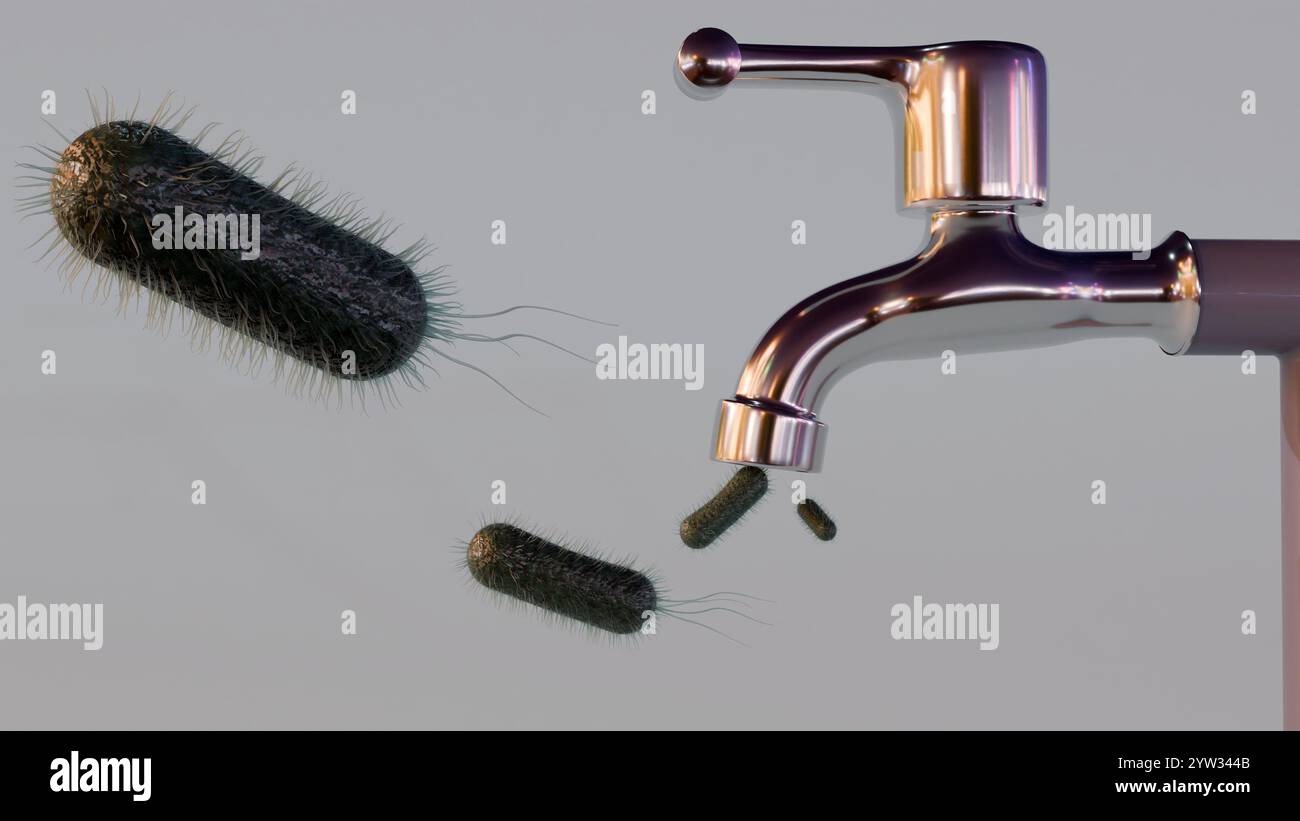 3d rendering of a faucet is contaminated with bacteria, primarily due ...