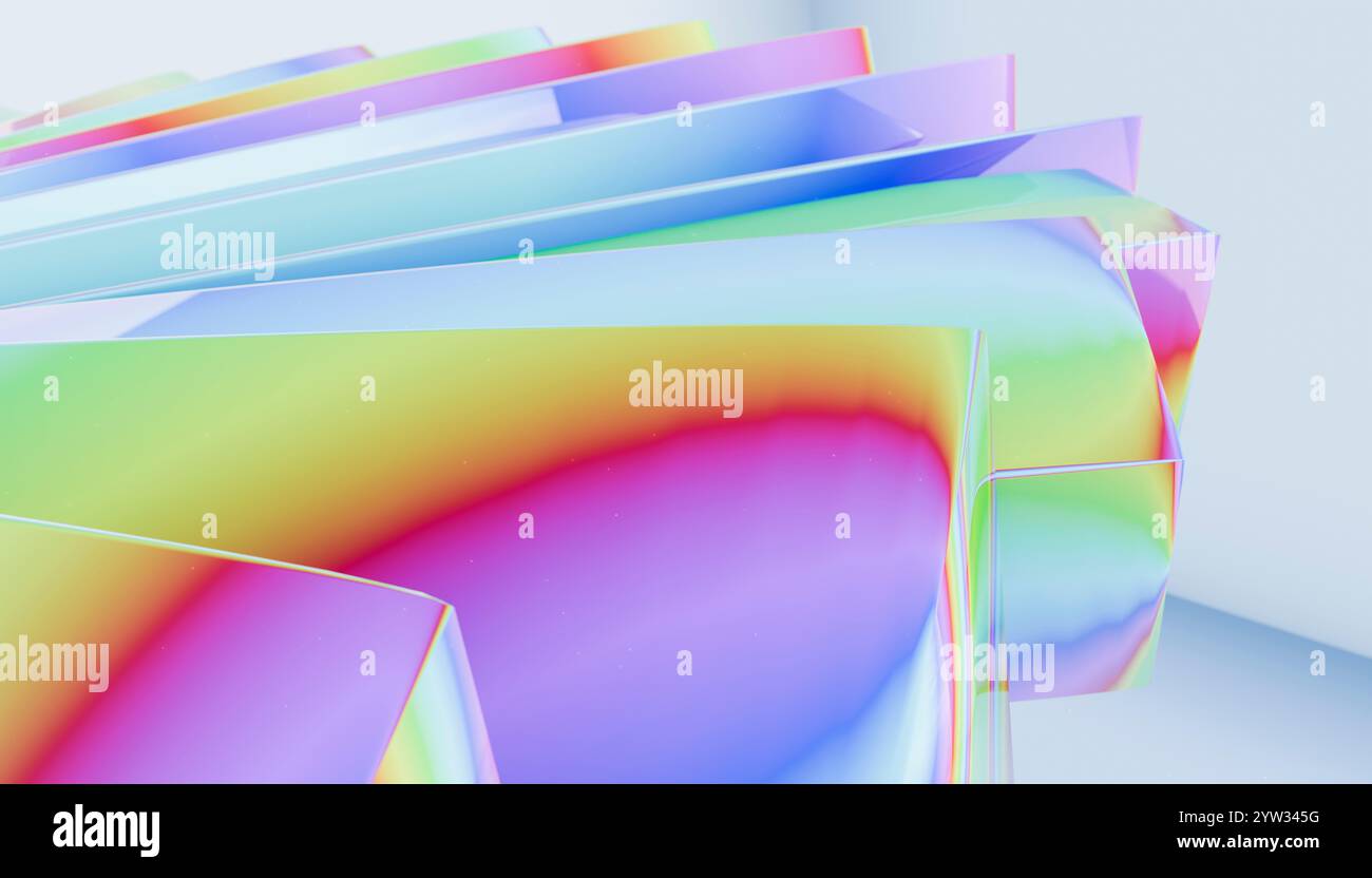 Colorful abstract iridescent paper sheets arranged in a layered design ...