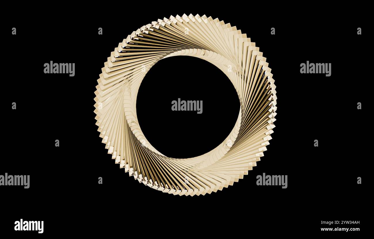 Elegant circular sculpture made of interconnected wooden slats against ...